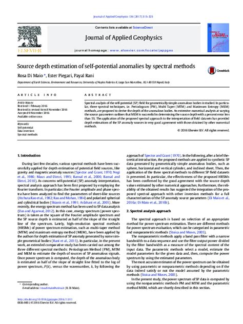 Pdf Source Depth Estimation Of Self Potential Anomalies By Spectral Methods Payal Rani