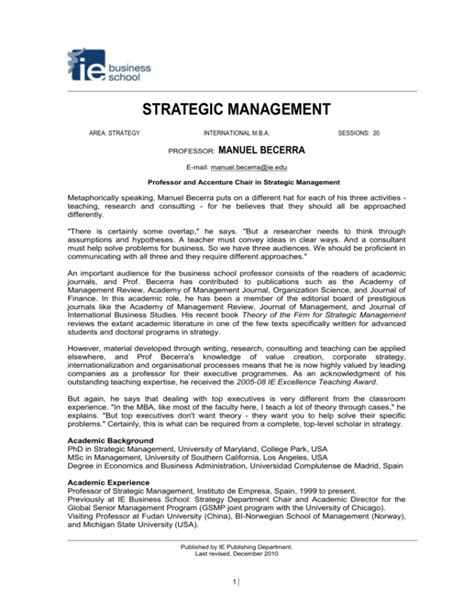 Strategic Management Mba Course Syllabus