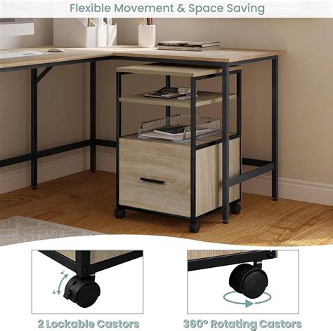 Woltu Rolling Container Mobile Filing Cabinet With 1 Drawer And 2 Open