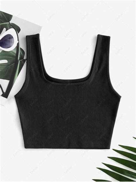 49 Off Hot 2020 Plain Ribbed Cropped Tank Top In Black Zaful