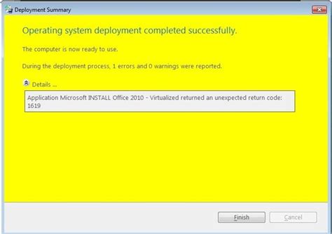 office 2010 virtualized returned an unexpected return code 1619