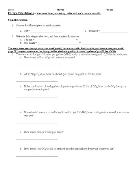 Energy Calculations 2 2 Scientific Notation And Co2 Emissions
