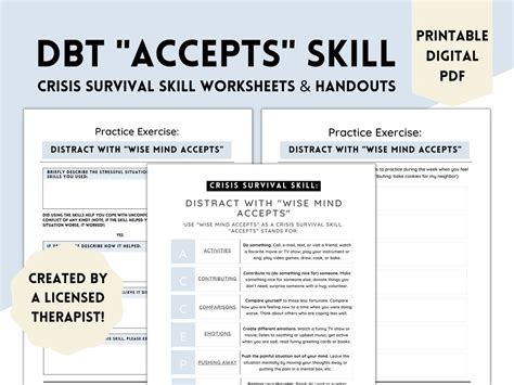 Dbt Accepts Skill Training Worksheets And Handouts Dbt Skills Etsy