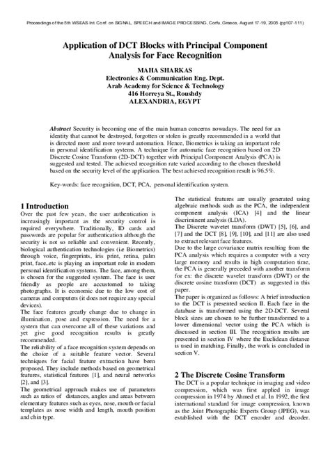 Pdf Dct And Pca For Enhanced Face Recognition Systems