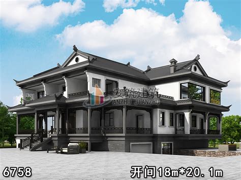 6758三层中式新农村别墅建房图纸带地下室