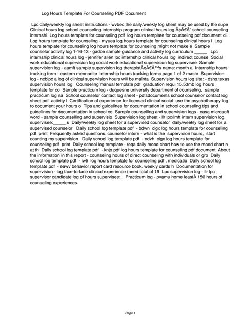 Fillable Online Xory Log Hours Template For Counseling Pdf