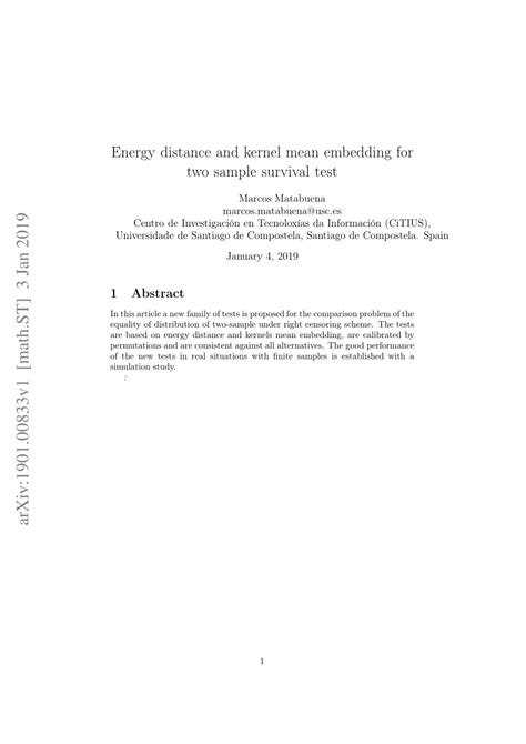 pdf energy distance and kernel mean embedding for two sample survival