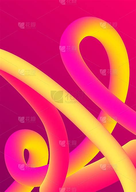 矢量插图抽象三维模拟液体流体粉红色和黄色形状的覆盖模板。明亮的渐变混合3d效果，未来仿生设计。素材 花瓣网