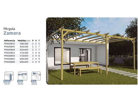 Pérgola de madera Adosada Zamora 300x300 a 600x420