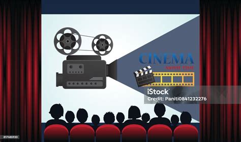 관객 스크린 및 빨간 커튼으로 영화 포스터 벡터 일러스트 레이 션 Film Screening에 대한 스톡 벡터 아트 및 기타 이미지 Film Screening 공연
