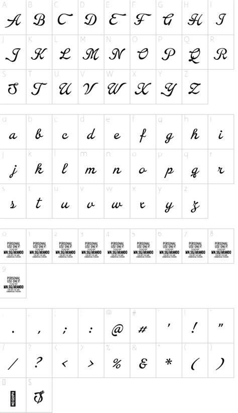 Arando Script Personal Use Regular Font Details