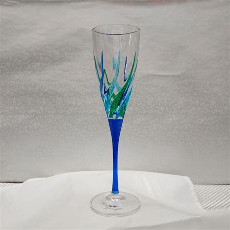 Trix Collection Peacock Champagne Flute Italian Glass Luxurious