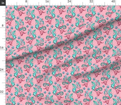 Mermaid Pin Up Fabric Mysterious Mermaid On Pink Small By Etsy