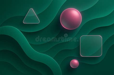 Vibrant Green Abstract Design With Pink Glowing Spheres And Shapes Futuristic Style Stock Image