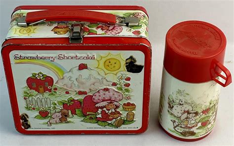 1980 Aladdin Strawberry Shortcake Metal Lunch Box Thermos Double Jump Video Games