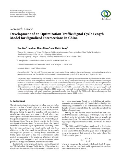 Pdf Development Of An Optimization Traffic Signal Cycle Length Model