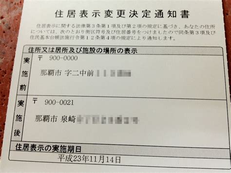 住居表示変更決定通知書 喜屋武孝清 司法書士事務所