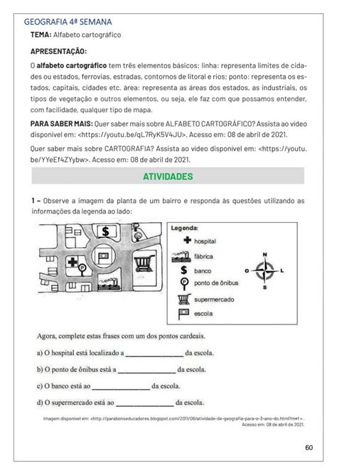 Atividades de Geografia 3º ano Alfabeto Cartográfico Folha 0 SÓ ESCOLA