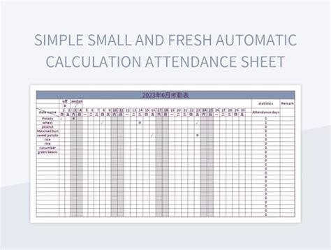 Simple Small And Fresh Automatic Calculation Attendance Sheet Excel
