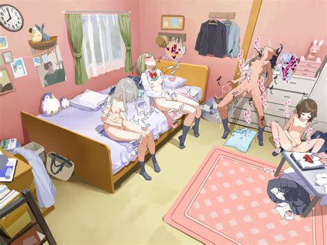 Rule 34 4girls Absurdres Analog Clock Aqua Bra Bag Bar Censor Bed Bedroom Bow Bowtie Bra Bra