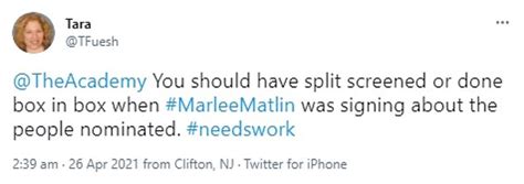 Bad Decision Anger As Oscars Cut Away From Marlee Matlin Using Sign