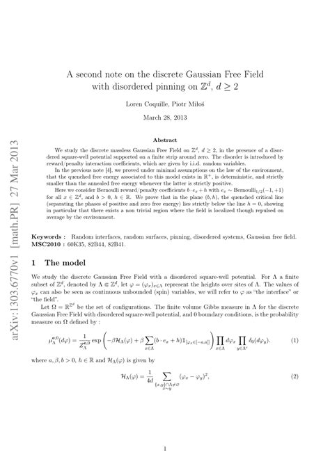 Pdf A Second Note On The Discrete Gaussian Free Field With Disordered