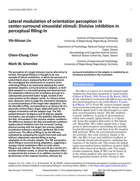 Pdf Lateral Modulation Of Orientation Perception In Center Surround