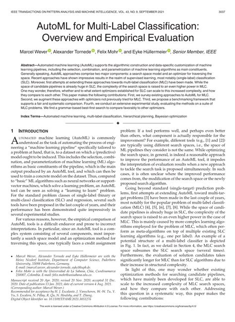 Pdf Automl For Multi Label Classification Overview And Empirical