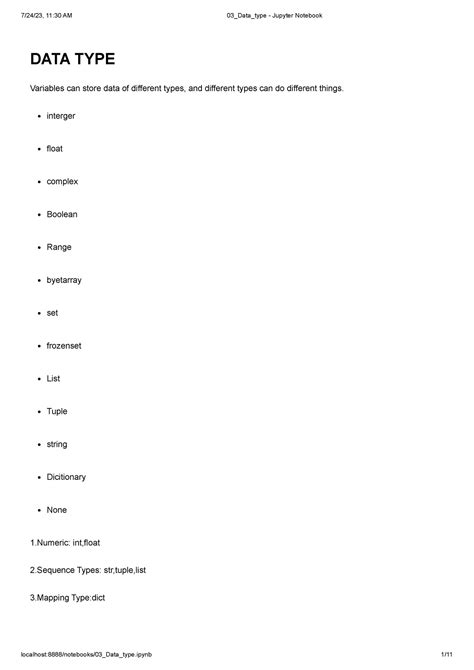 03 Data Type Jupyter Notebook Data Type Variables Can Store Data Of Different Types And