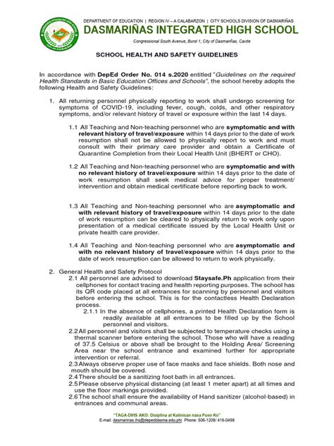 School Health And Safety Protocol Guidelines Pdf Common Cold Medicine