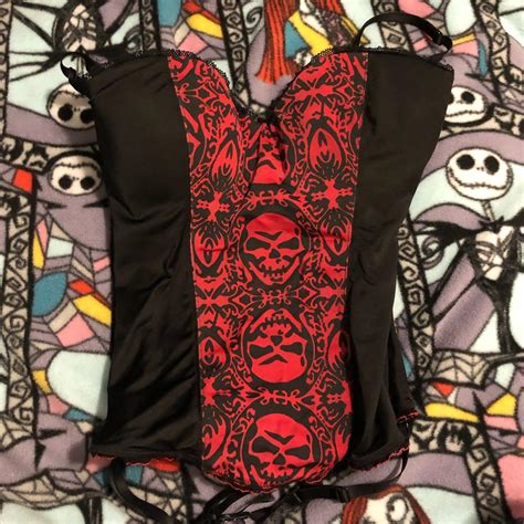 Vintage Morbid Threads Red And Black Corset Top Depop