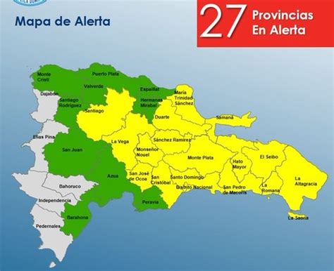 Coe Mantiene 17 Provincias En Alerta Amarilla Y 10 En Verde