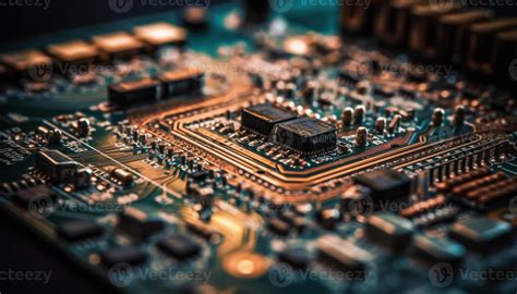 Complexity Of Electronics Industry Shown In Extreme Close Up Of Circuit Board Generated By Ai