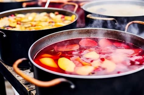 Premium Ai Image Beverages Fruits And Berries Hot Mulled Wine In Pots