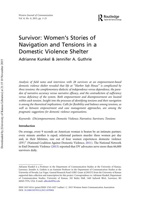 Pdf Survivor Womens Stories Of Navigation And Tensions In A