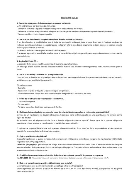 Preguntas sobre Derecho Civil III Prof Tamayo Carmona Exámenes de Derecho Civil Docsity