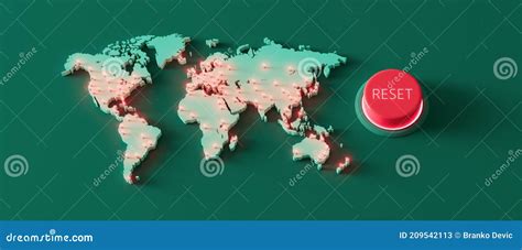 World Map With Global Reset Button 3d Render Stock Illustration