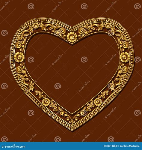 Kader In De Vorm Van Hart Gouden Kleur Met Schaduw Vector Illustratie Illustration Of Goud