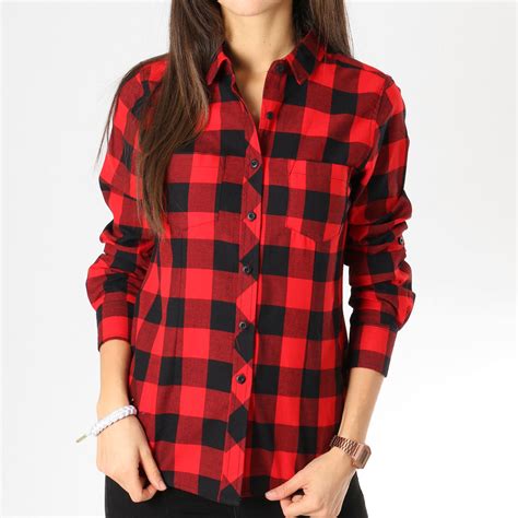 Urban Classics Chemise Manches Longues Femme TB Noir Carreaux Rouge LaBoutiqueOfficielle