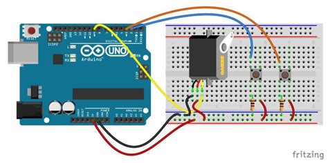 In This Servo Control Push Button The Servo Shaft Can Be Controlled