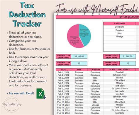 Tax Deduction Tracker Excel Spreadsheet Small Business Tax Deductions