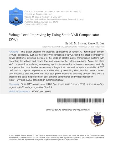 pdf voltage level improving by using static var compensator svc