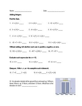 Adding Integers Practice Worksheet By Mrs Goldsmath Tpt