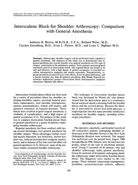 Pdf Interscalene Block For Shoulder Arthroscopy Comparison With