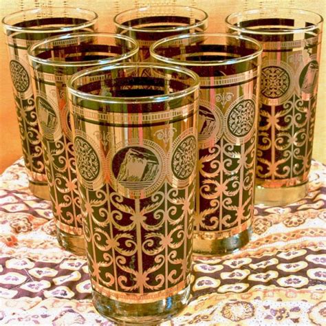 Libby Black And Gold Water Glasses Tumblers Lot Of Six Vintage