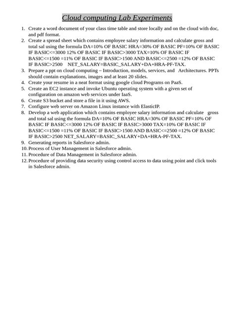 Cloud Computing Lab Experiments Questions Pdf