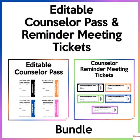 Editable Counselor Pass And Reminder Meeting Tickets Bundle Made By
