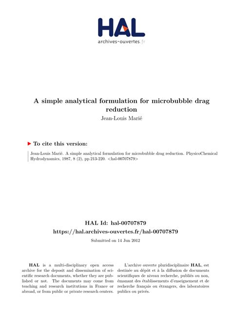 PDF A Simple Analytical Formulation For Microbubble Drag Reduction