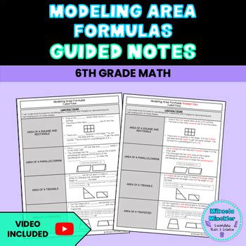 Modeling Area Formulas Guided Notes Lesson 6th Grade Math Tpt