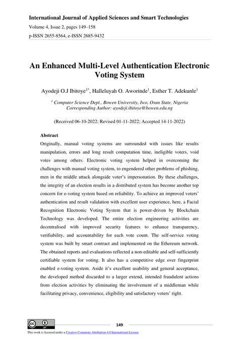 PDF An Enhanced Multi Level Authentication Electronic Voting System